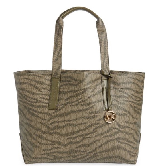 Michael Kors | Bags | Large Logo Animal Print Tote Olive With Signature Logo | Poshmark